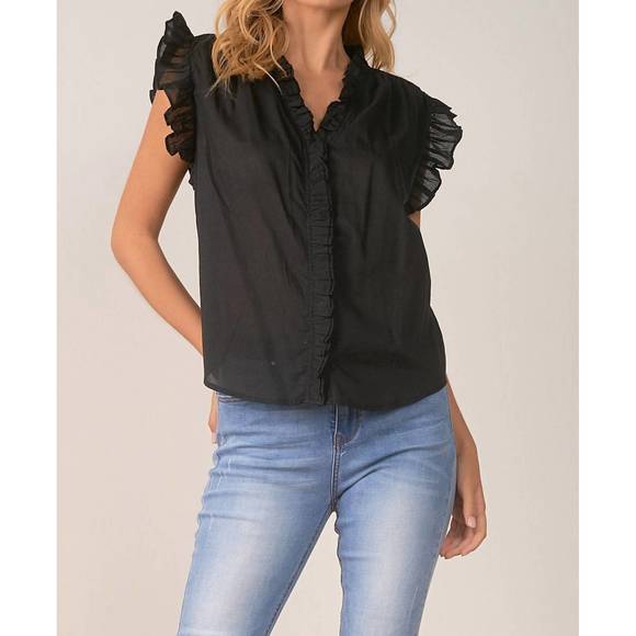 Elan | Tops | New Elan Sleeveless Ruffle Top In Black | Poshmark